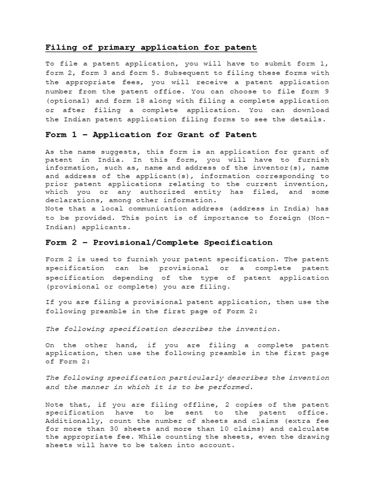 Filing Application Patent | PDF | Patent Application | Patent