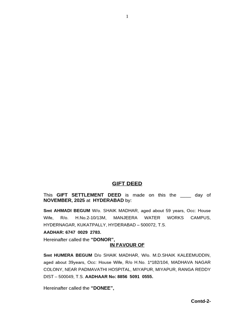 Gift Deed Mother to Daughter 15-11-2025 | PDF | Civil Law (Common Law ...