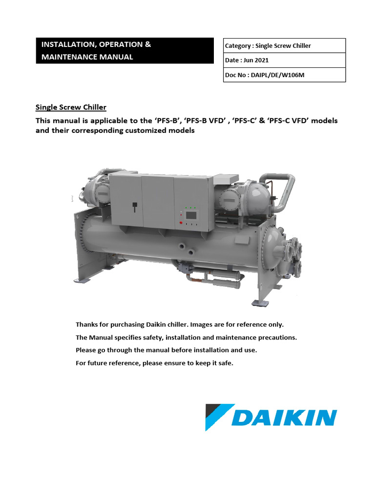 Single Screw Chiller Manual: Install & Maintain | PDF | Leak | Valve