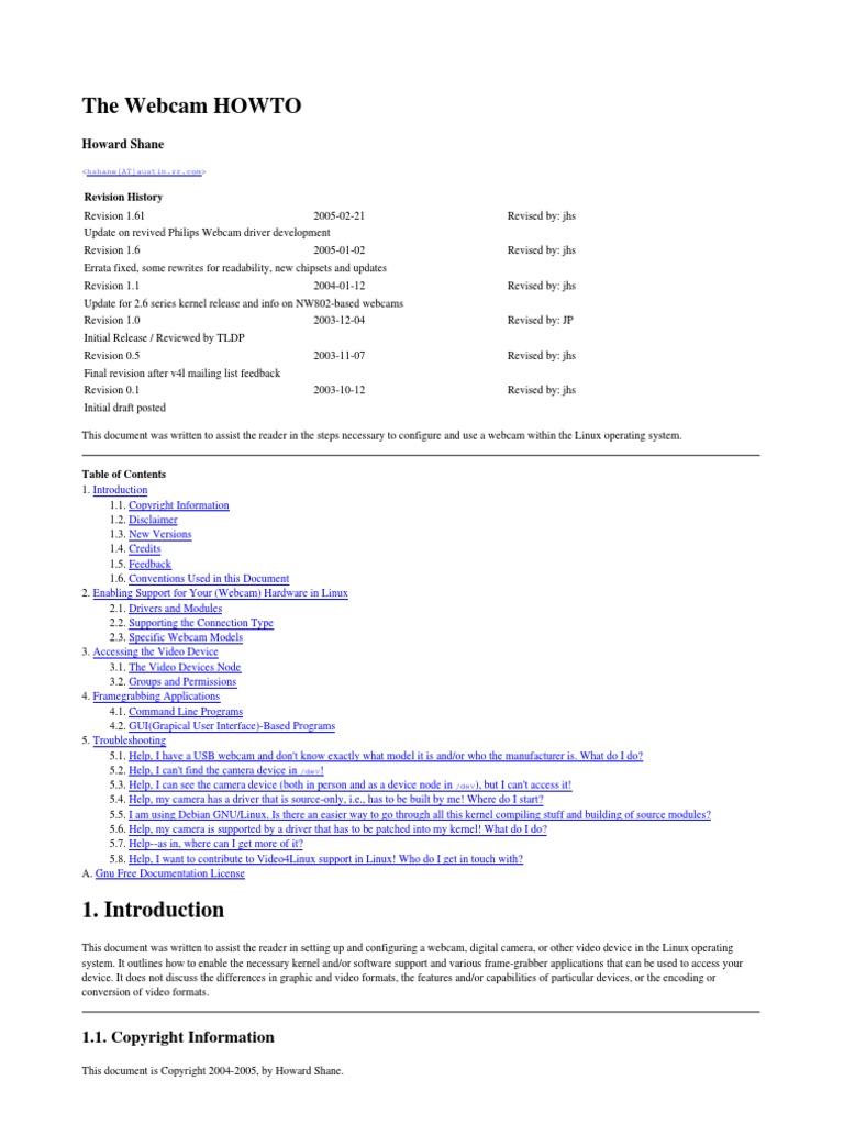 The Webcam HOWTO | PDF | Device Driver | Free Software