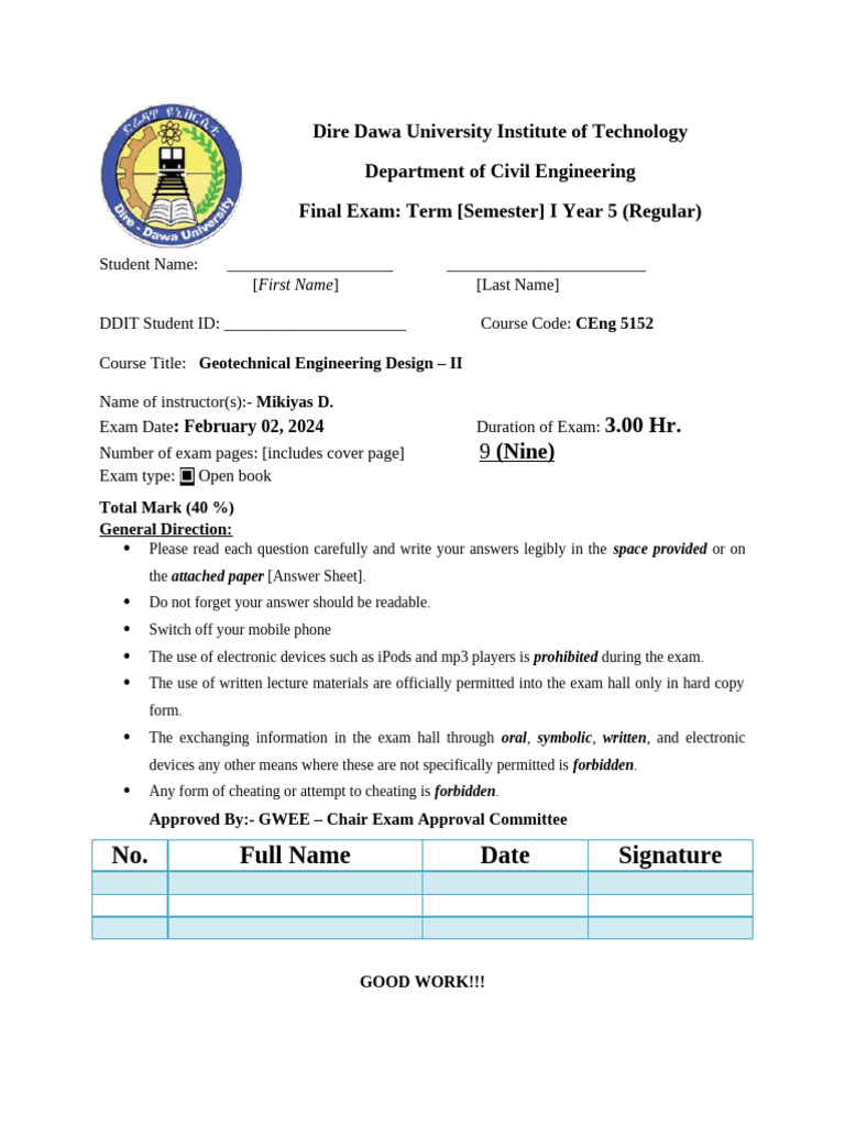 Geotechnical Engineering Exam Paper | PDF | Civil Engineering