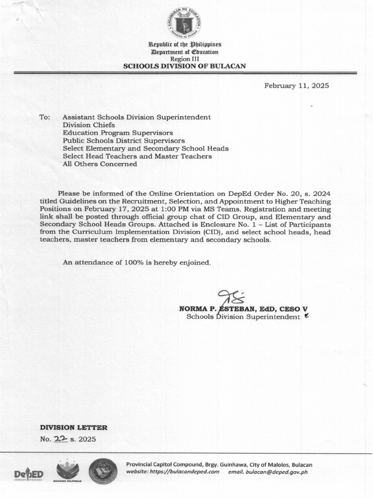 Division Letter No 022 S 2025 | PDF