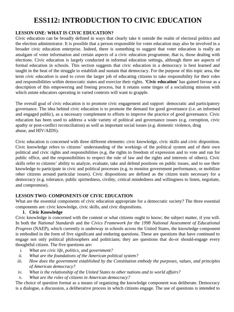 Understanding Civic Education Basics | PDF | Governance | Citizenship