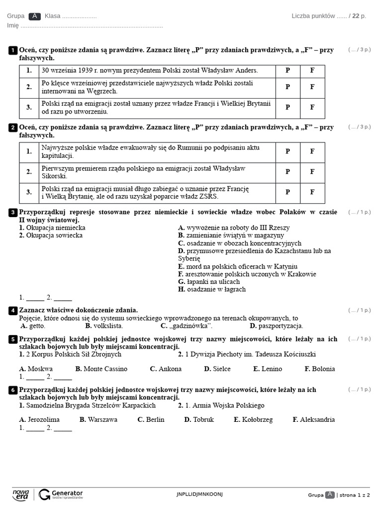TH1 Test (Z Widoczną Punktacją) | PDF