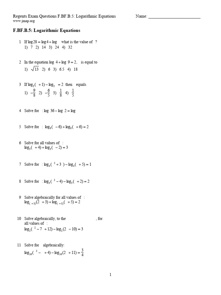 F BF B 5 LogarithmicEquations | PDF | Mathematics | Algebra