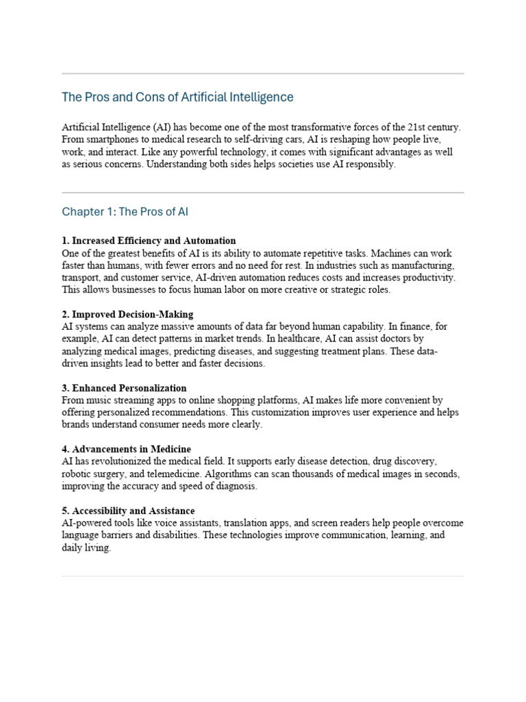 The Pros and Cons of Artificial Intelligence PDF | PDF | Artificial ...