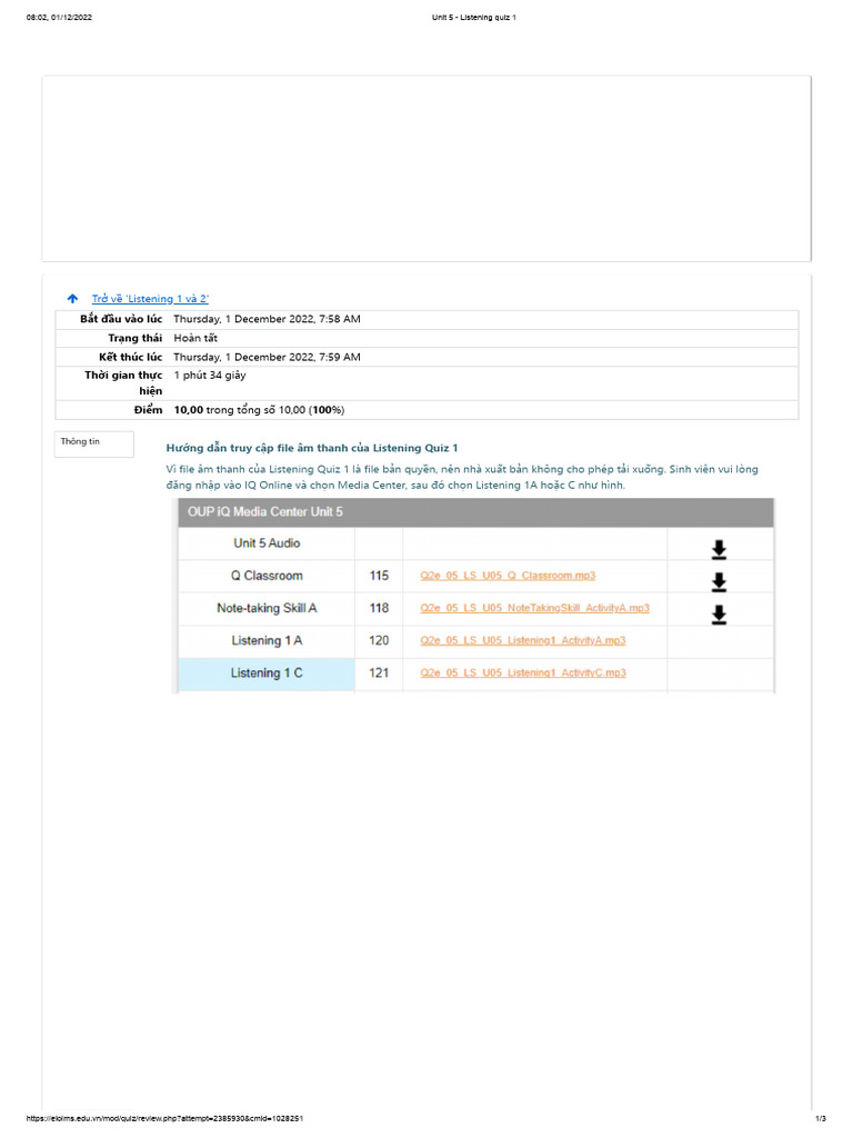 Unit 5 - Listening Quiz 1 | PDF
