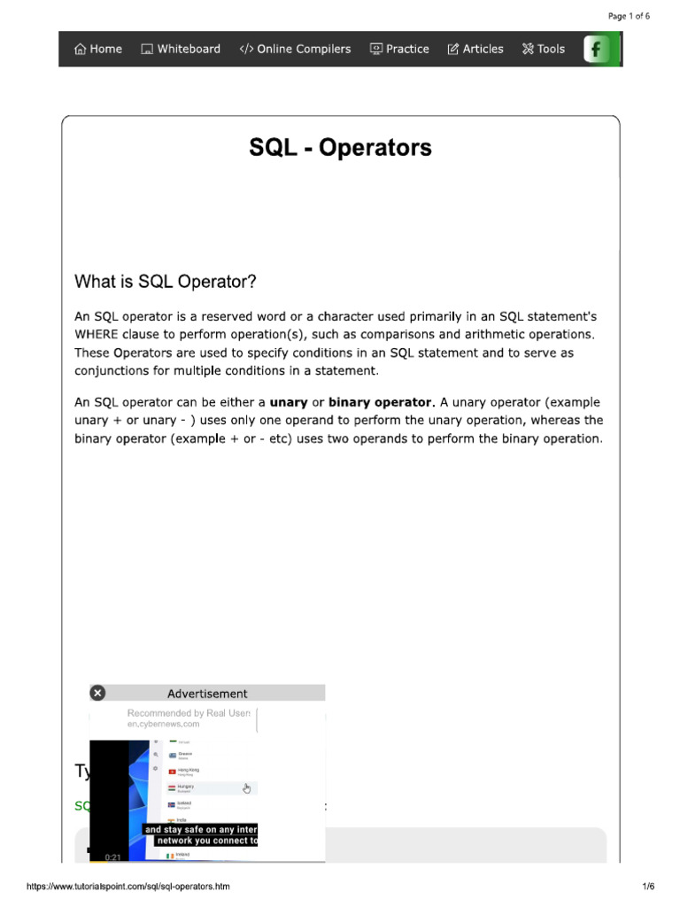 SQL Operators | PDF