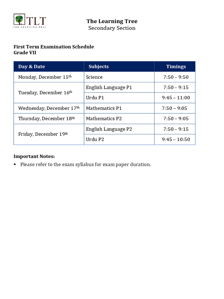 Grade VII - First Term Exam Schedule & Syllabus | PDF | Reading Comprehension | Essays