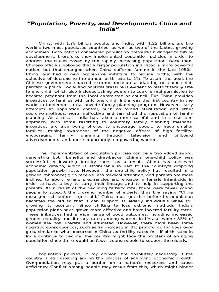 “Population, Poverty, And Development China and India | PDF | Family ...