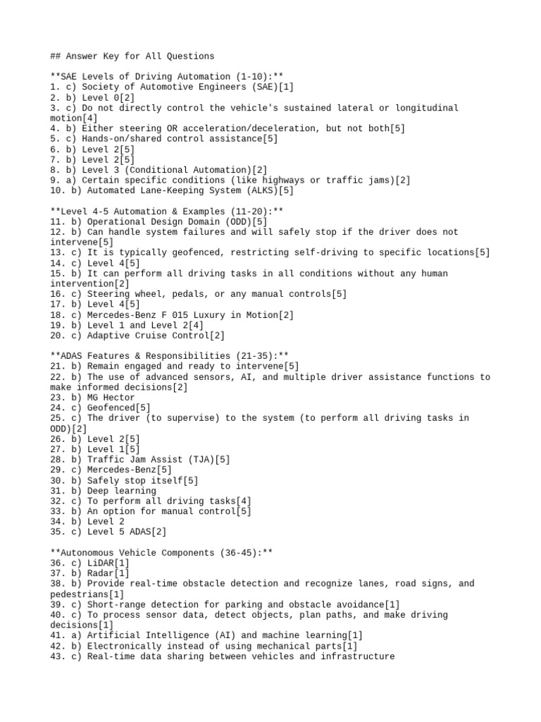 SAE Levels of Driving Automation Quiz | PDF | Vehicles | Transportation ...