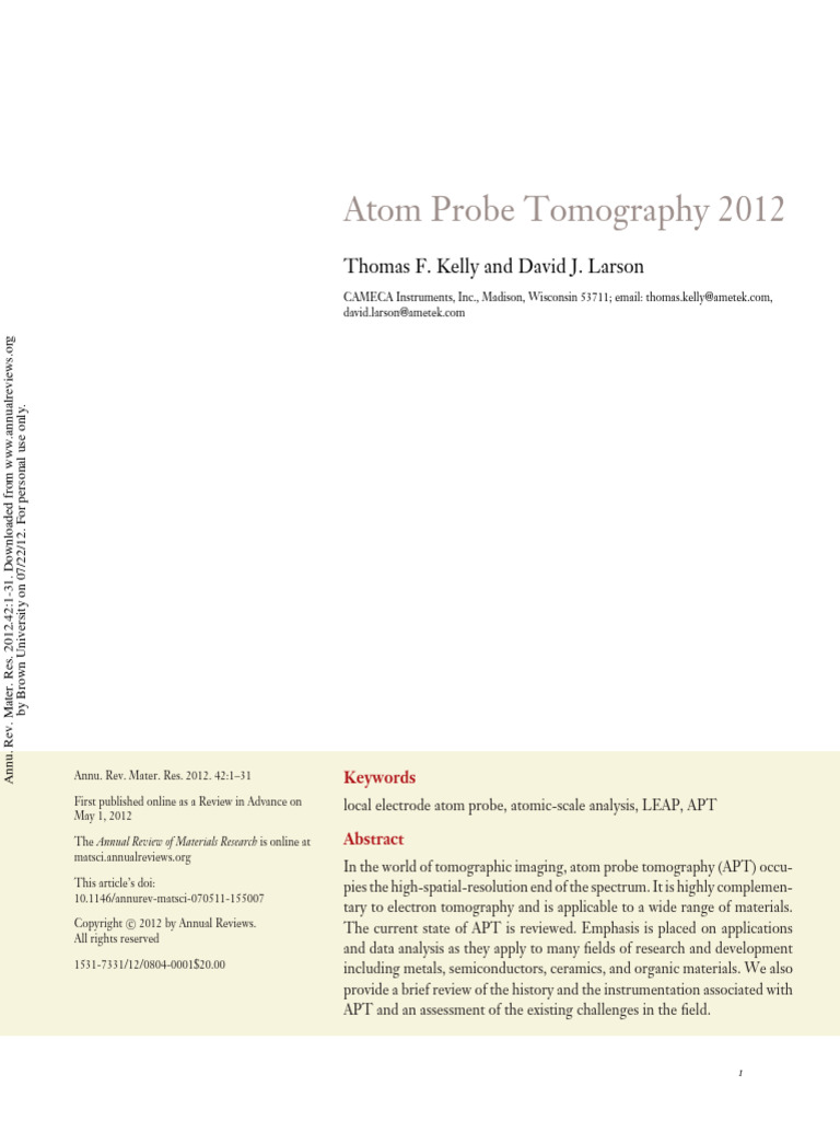 Atom Probe Tomography 2012 | PDF | Microscope | Scientific Techniques
