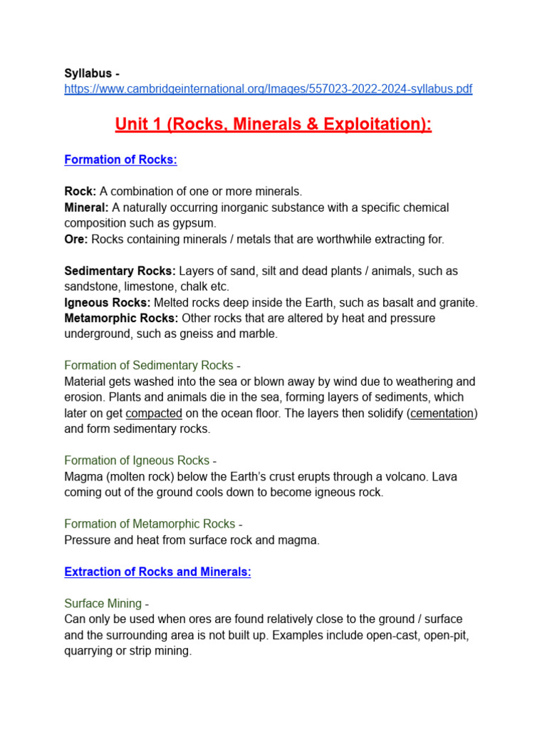 Rocks, Minerals, and Energy Resources Guide | PDF | Plate Tectonics ...