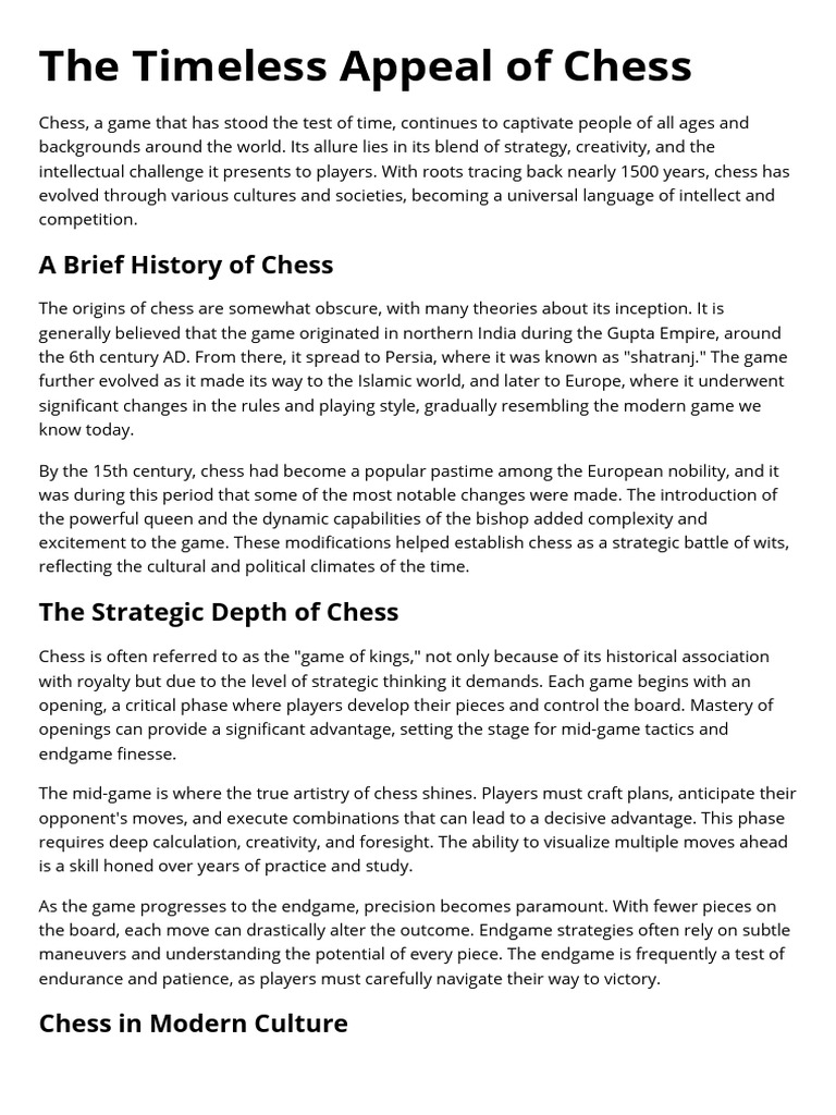 The Timeless Appeal of Chess | PDF | Chess | Creativity
