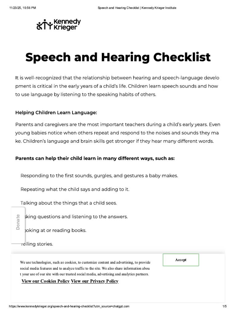Speech and Hearing Checklist - Kennedy Krieger Institute | PDF