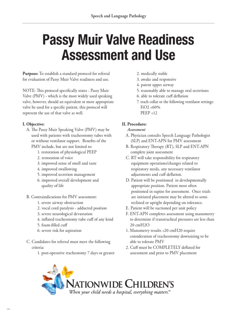 Passy Muir Valve Assessment Protocol | PDF | Medicine | Health Care