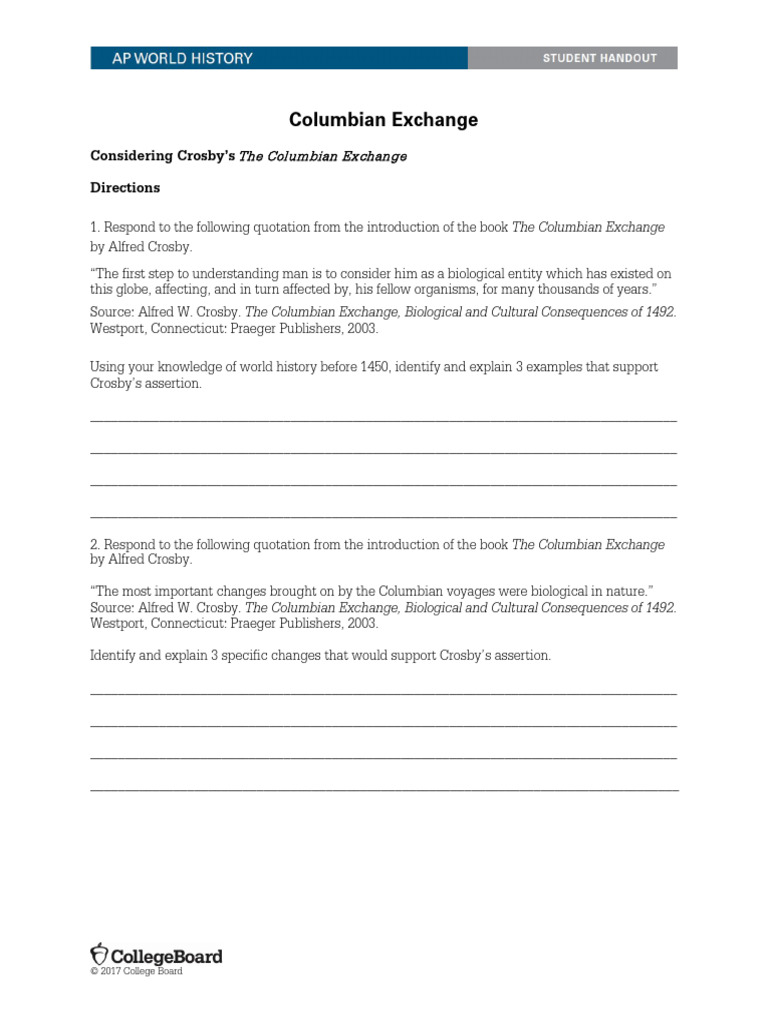 Worksheet Columbian Exchange | PDF