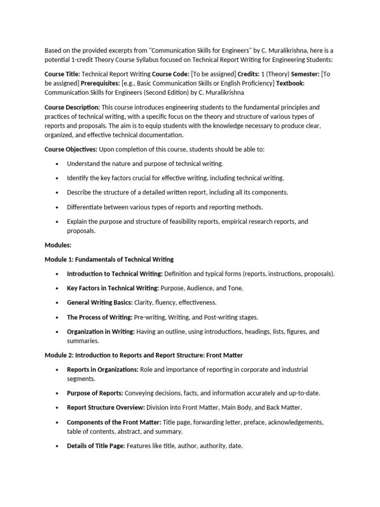 Technical Report Writing for Engineers | PDF | Book Design | Table Of ...
