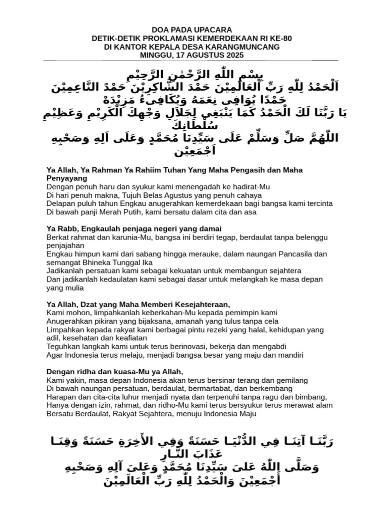 DOA 17 Agustusu Dan AKRS 2025 | PDF