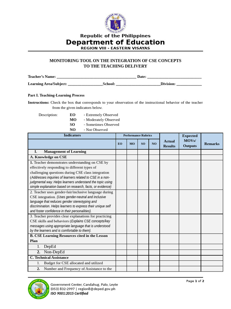 CSE Classroom Monitoring Tool | PDF | Learning | Teachers