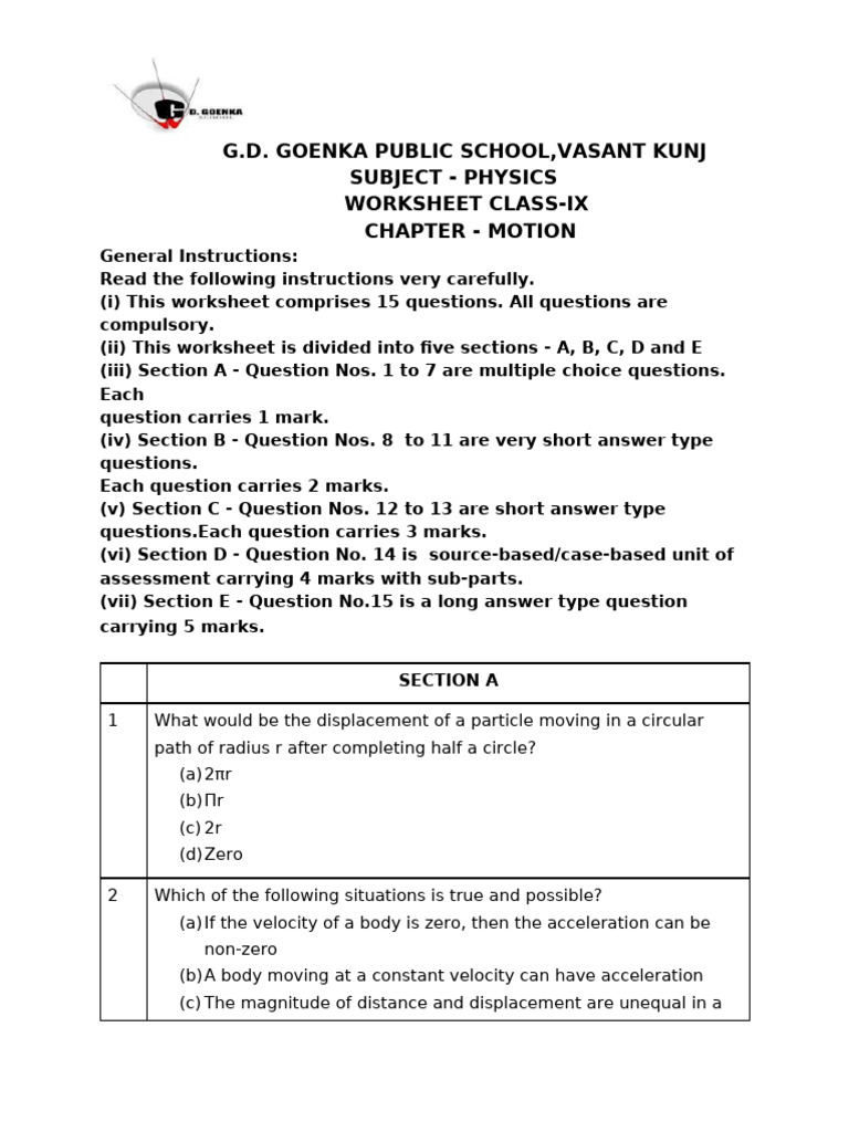 Class IX Physics Worksheet on Motion | PDF | Acceleration | Velocity