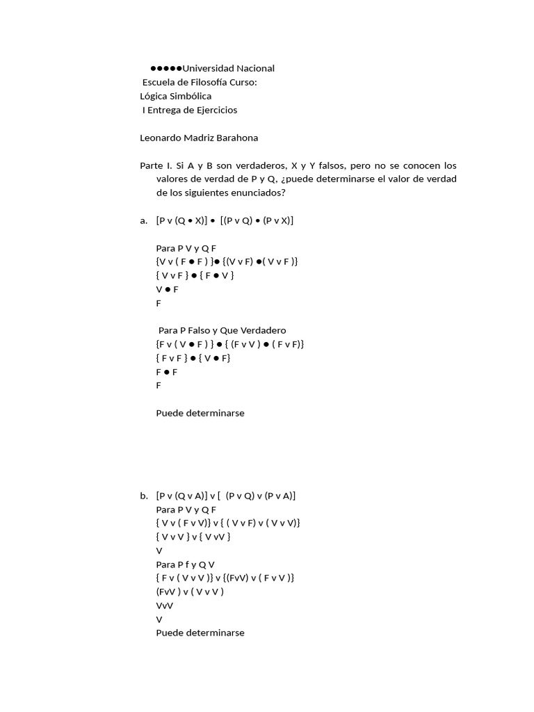 Ejercicios de Lógica Simbólica | PDF | Lógica matemática | Lógica