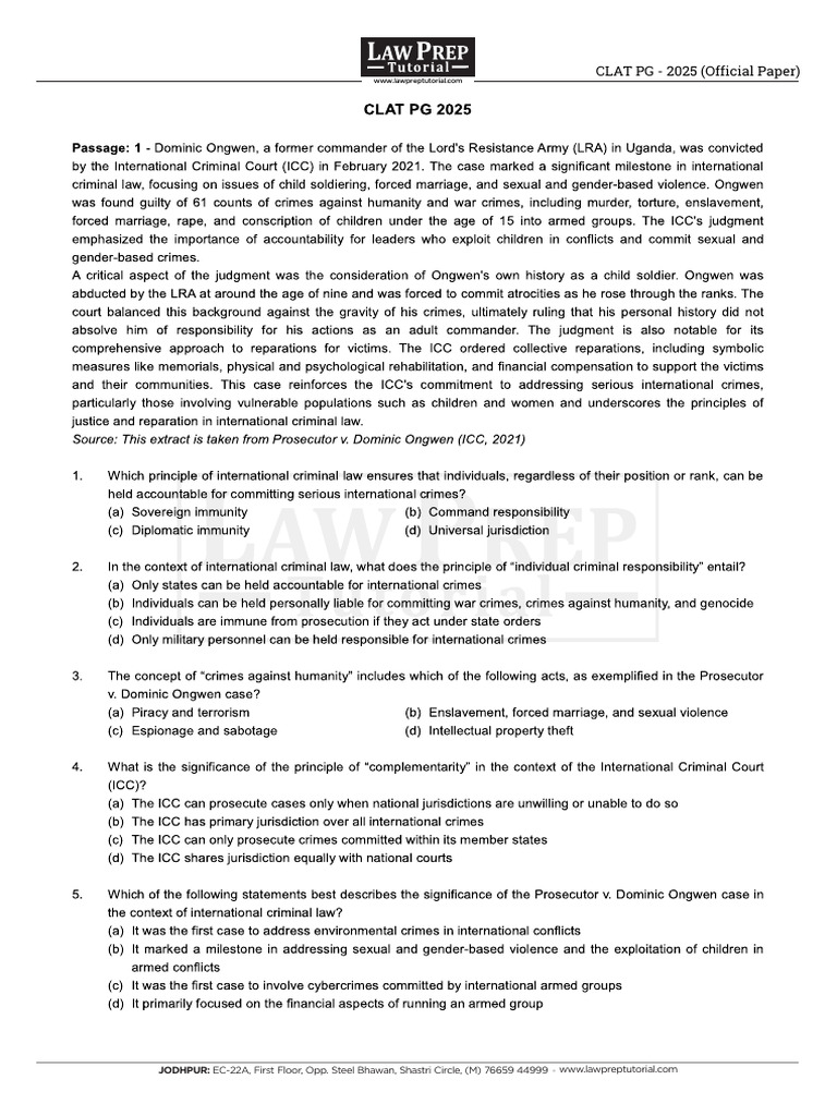 CLAT PG - 2025 (Official Paper) | PDF