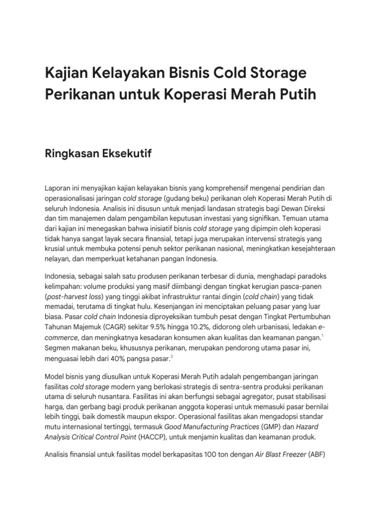 Kelayakan Bisnis Cold Storage Perikanan | PDF