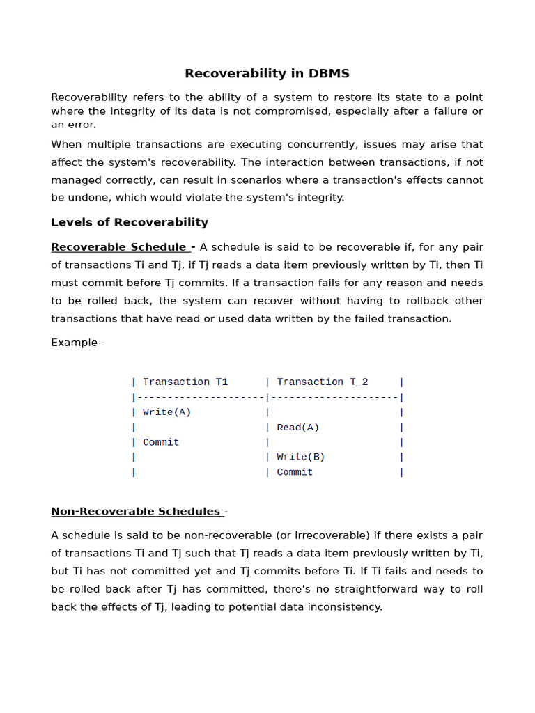 Understanding Recoverability in DBMS | PDF | Database Transaction ...