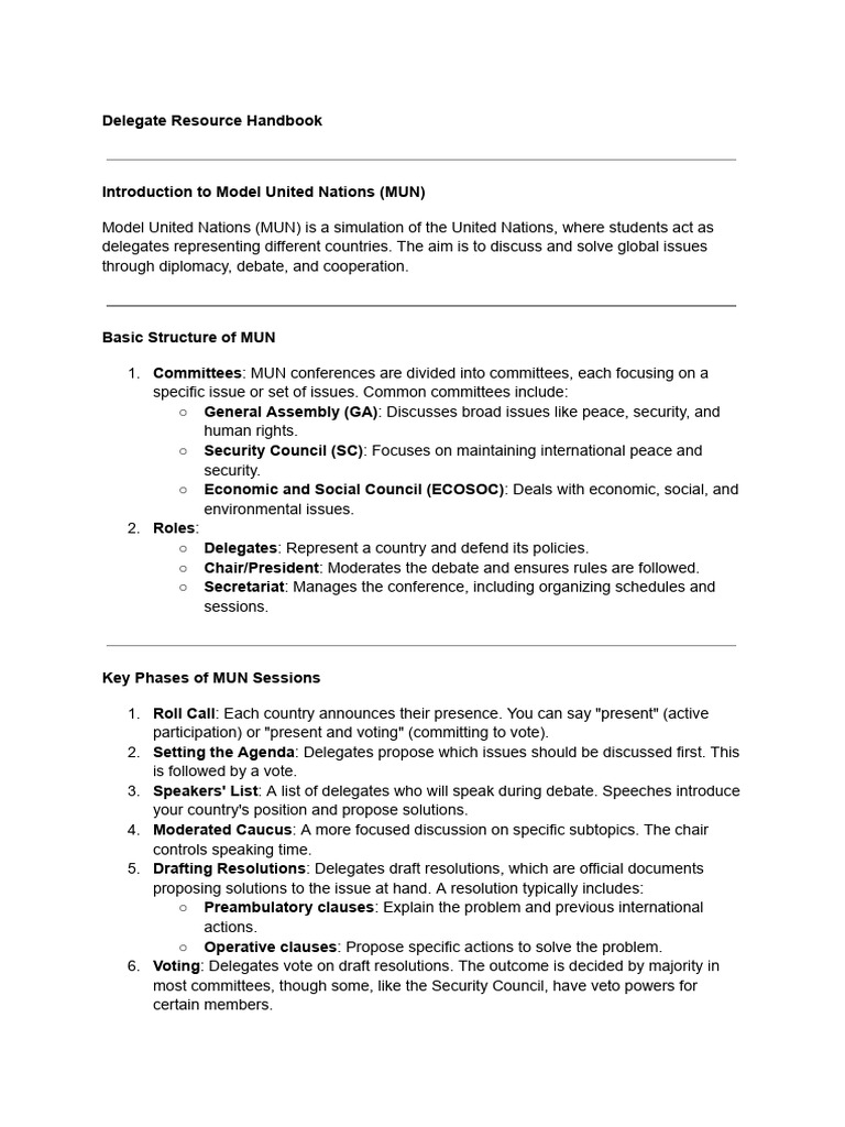 Delegate Resource Handbook | PDF | International Relations | Global Politics