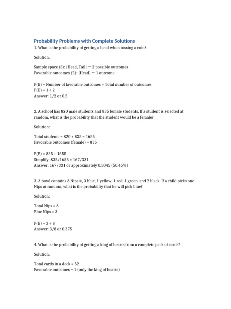 Probability Problems Solutions | PDF