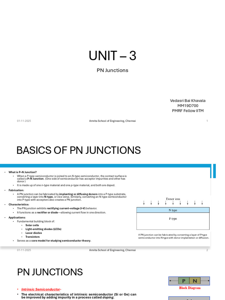 Unit 3 PN Junctions - 31 October | PDF | P–N Junction | Semiconductors