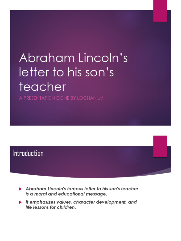 Lincoln's Letter: Character Education Insights | PDF