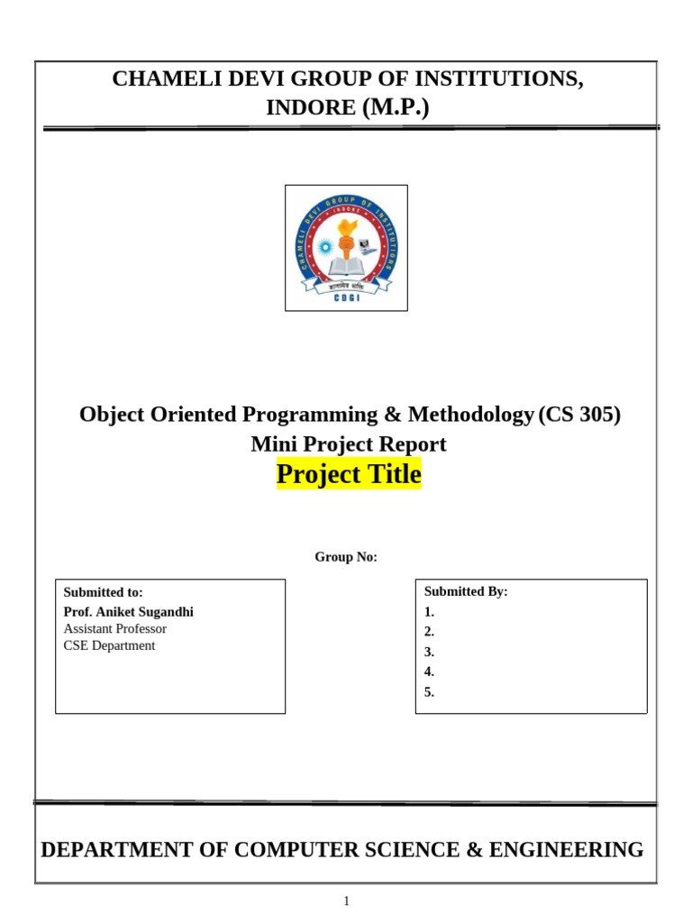 Mini Project Report Format CS305 OOPM | PDF