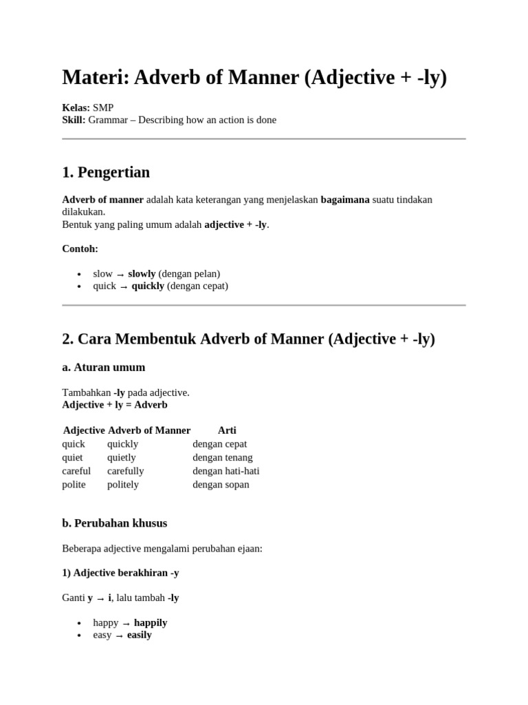 Adverb of Manner: Cara dan Contoh | PDF