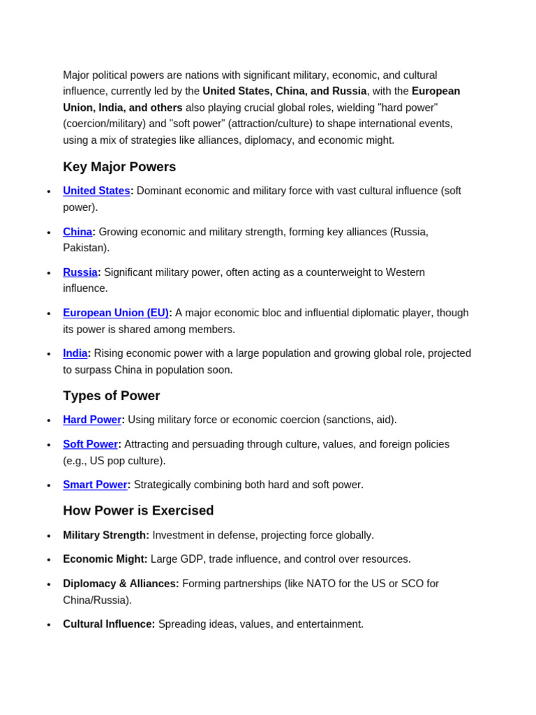 Major Political Powers Are Nations With Significant Military | PDF
