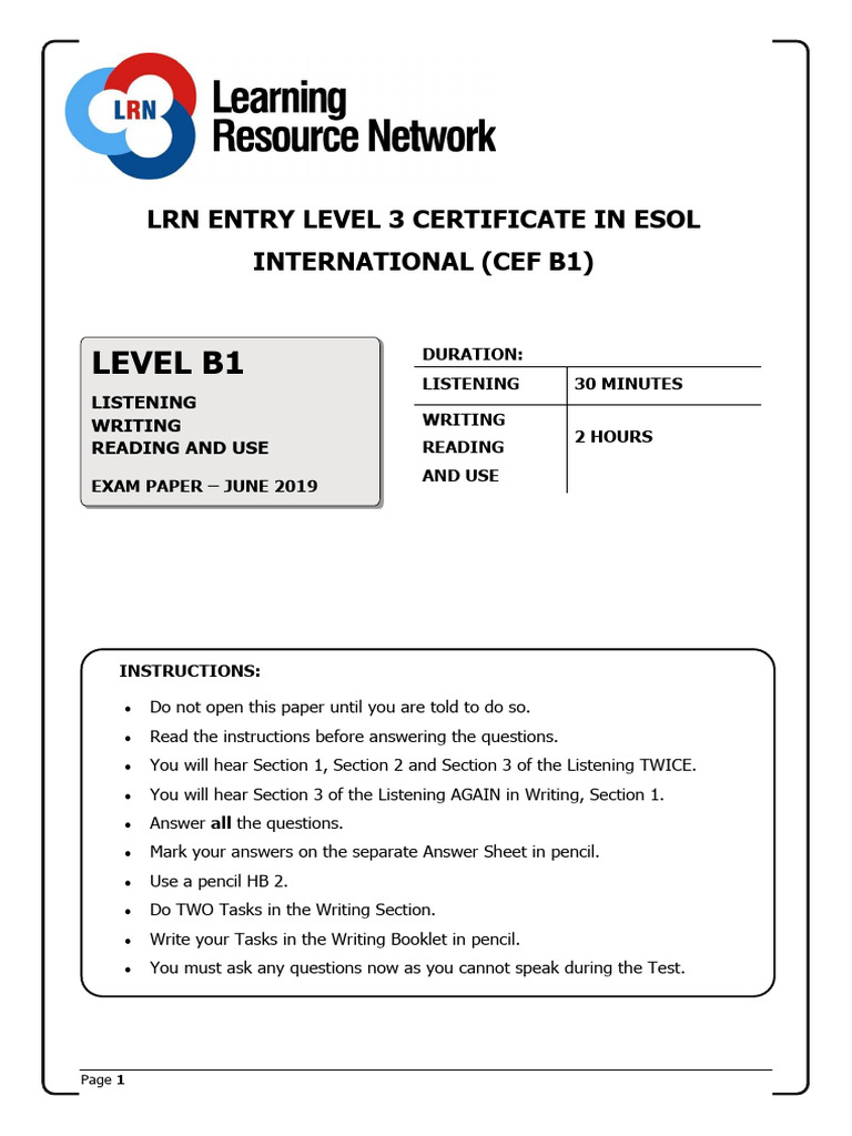 B1 ESOL Exam Paper Instructions | PDF | Desert