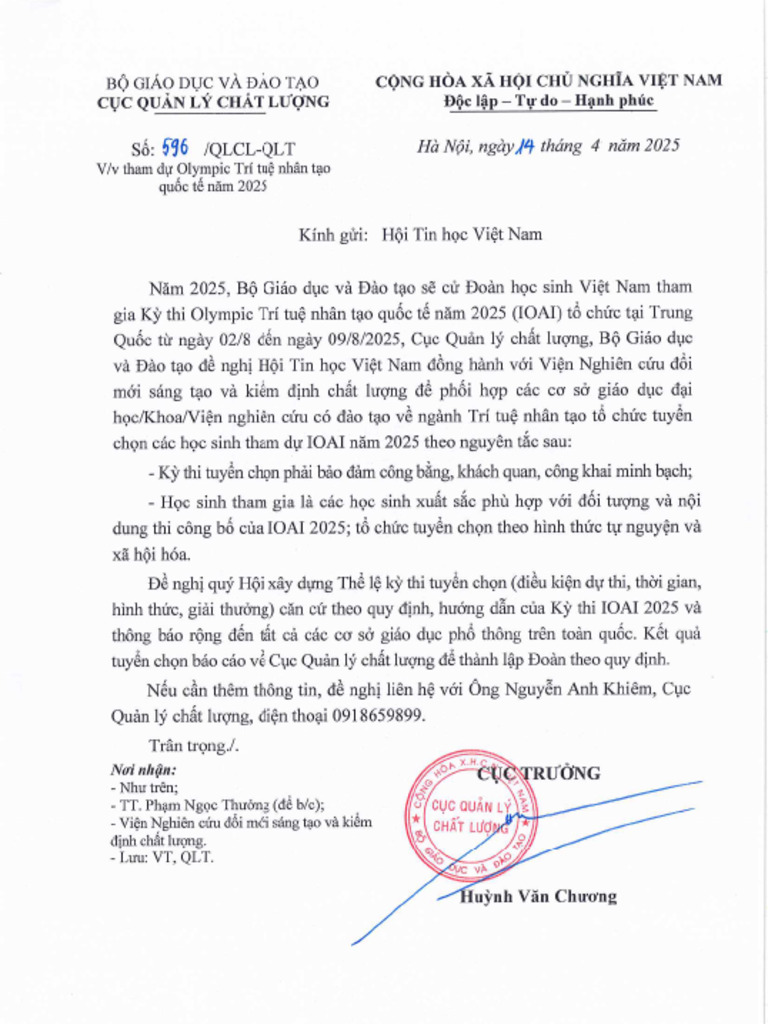 Cong Van Gui Hoi Tin Hoc Viet Nam - Olympic AI - 2025 - Da Ky | PDF