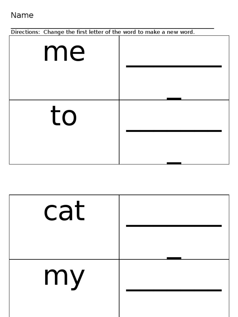 First Letter Change Worksheet | PDF | Language Arts & Discipline