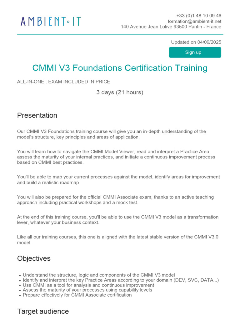 CMMI V3 Foundations Training Course | PDF | Multiple Choice | Governance