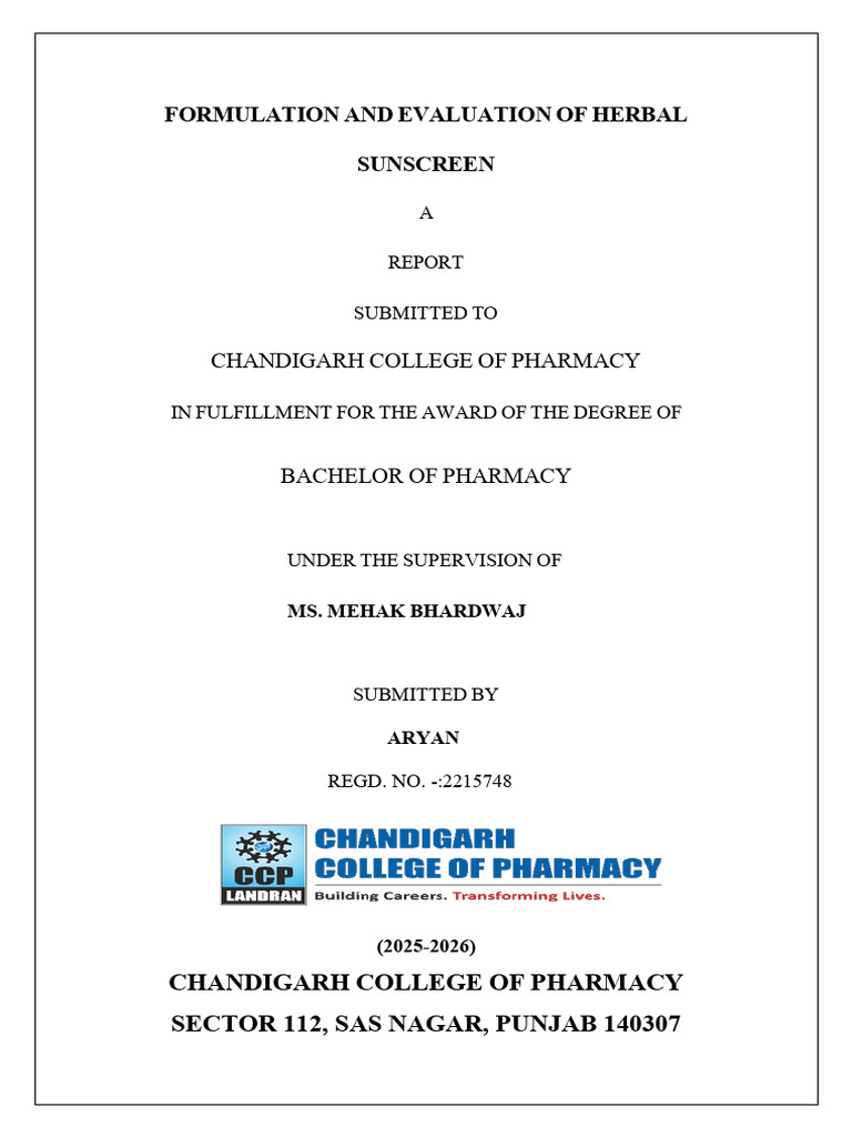 B pharma project | PDF | Sunscreen | Ultraviolet