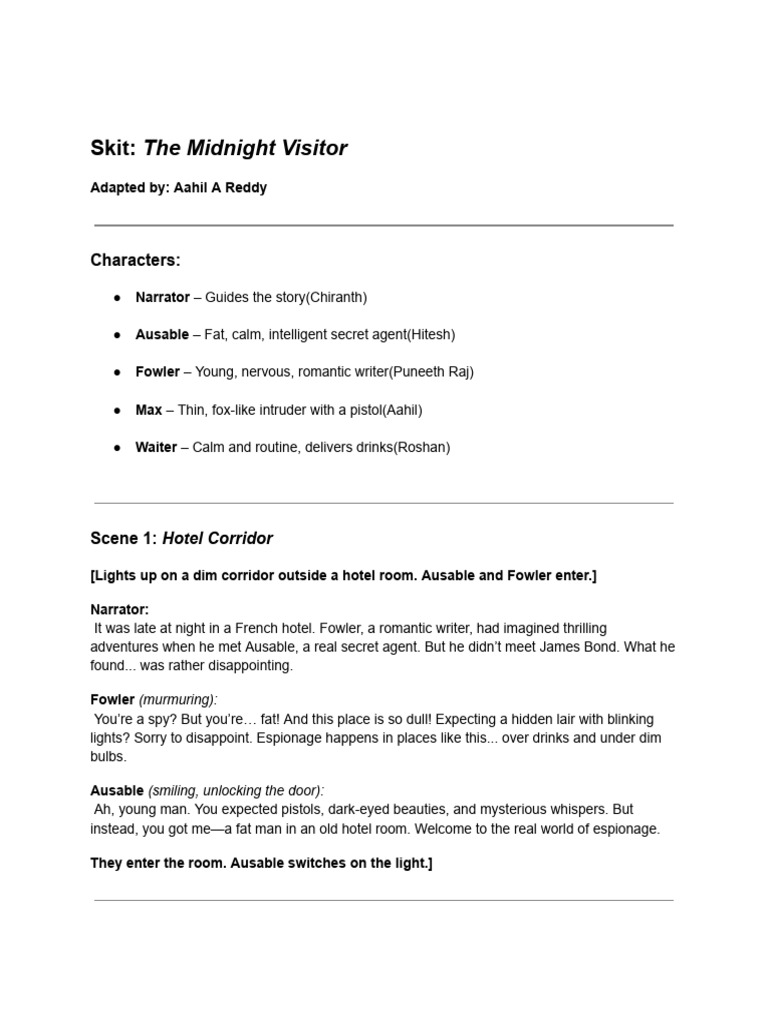 Midnight Visitor Skit: A Spy's Twist | PDF
