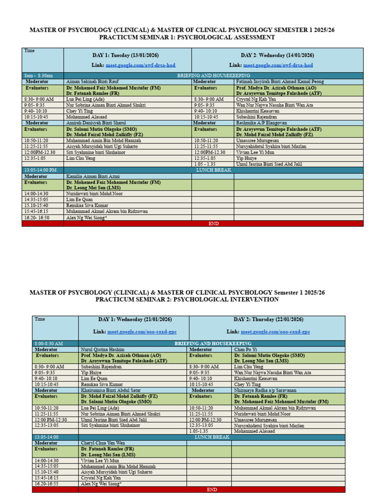 Practicum Seminar Schedule Cohort 7 - Semester 1 Session 2025 2026.Docx | PDF
