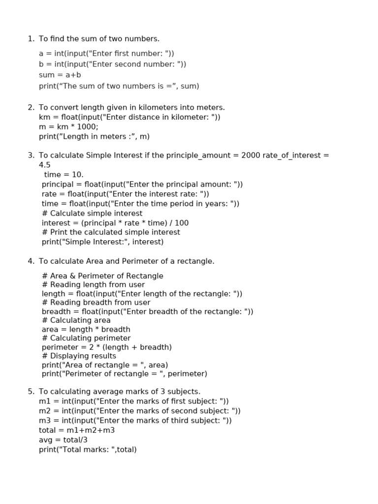 Python Programs Term1 - GR 9 | PDF | Area | Length