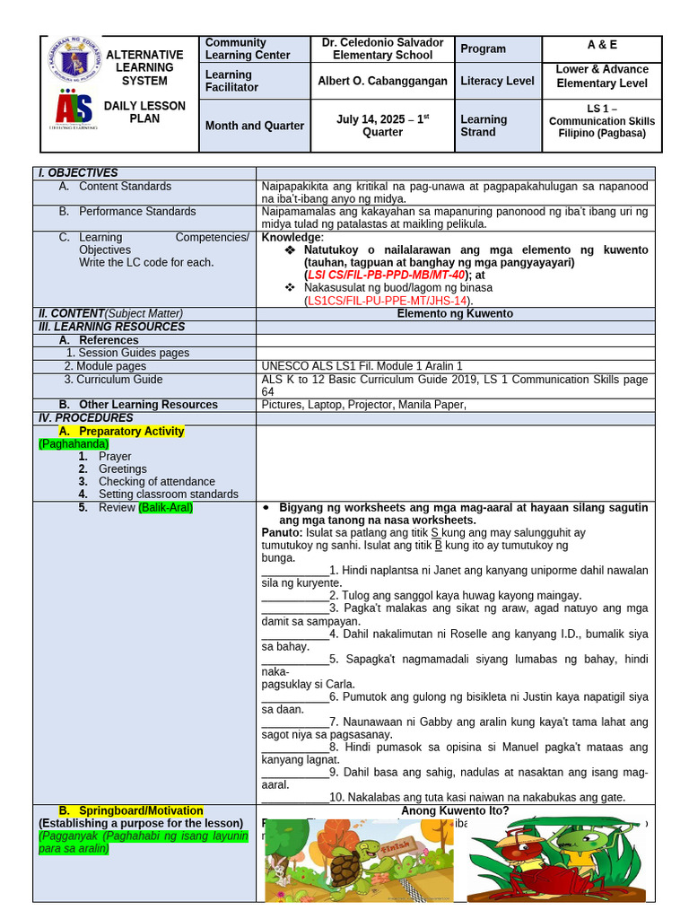 Dlp-elem(Elemento Ng Kwento) 02 | PDF