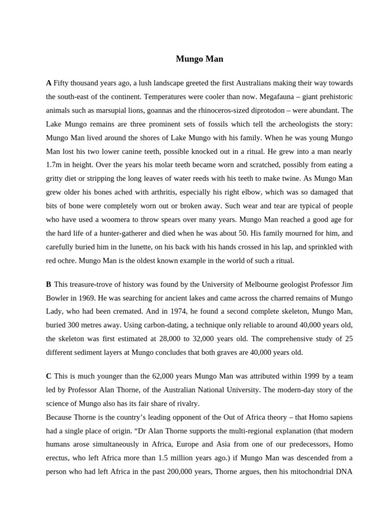 MUNGO MAN | PDF | Pleistocene | Pliocene