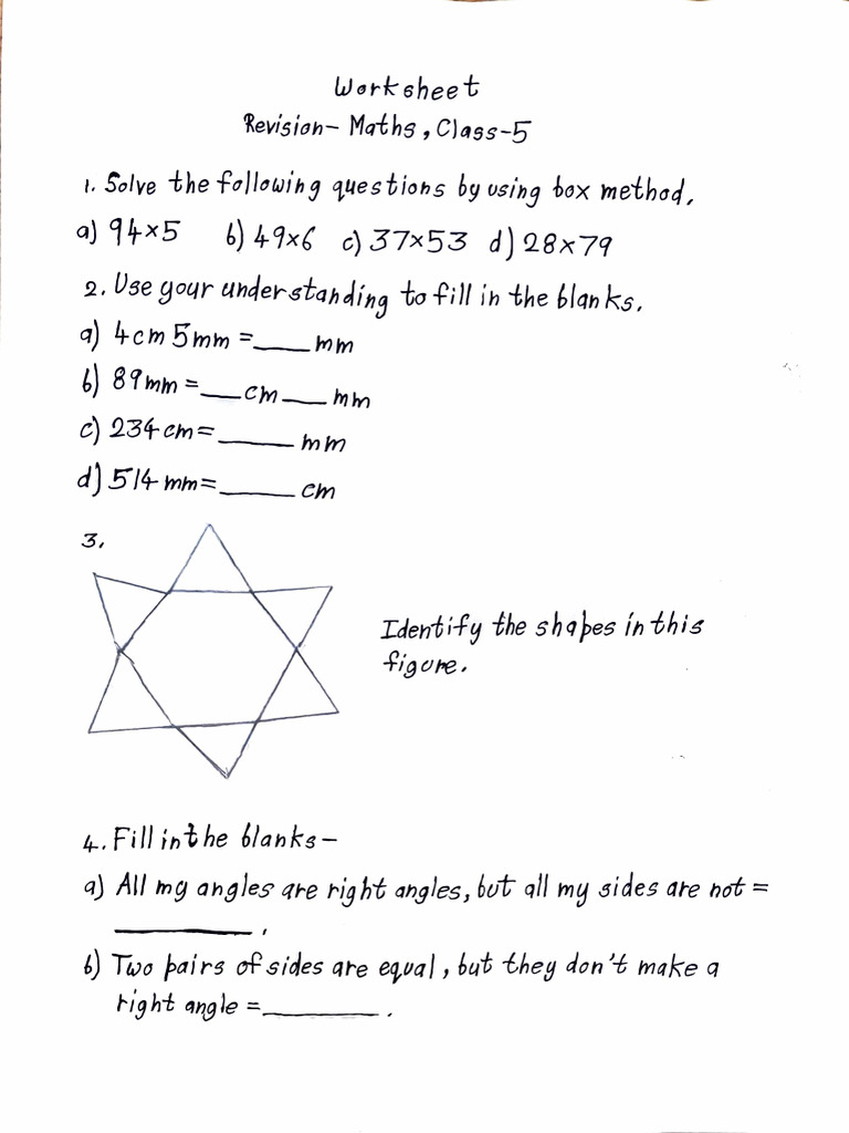 Math Work Sheet Pdf