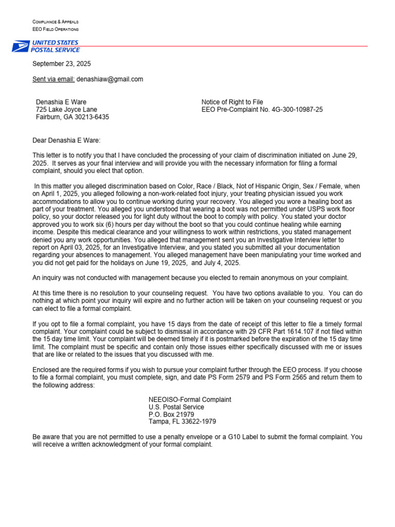 EEO (Notice of Right To File&etc.) 09 - 25 - 2025 | PDF | Complaint ...