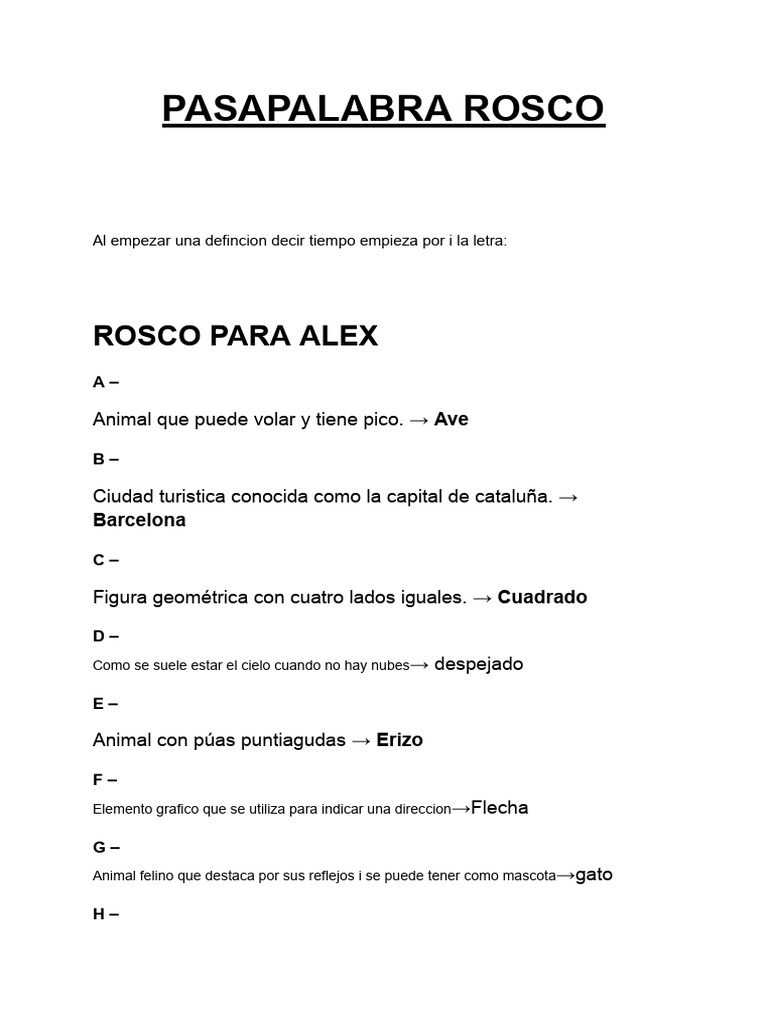 Rosco de Pasapalabra: Definiciones por Letras | PDF