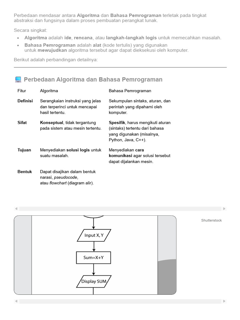 Perbedaan Algoritma dan Bahasa Pemrograman | PDF